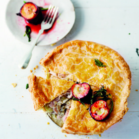 Creamy gammon pie with roast plums | Woolworths.co.za