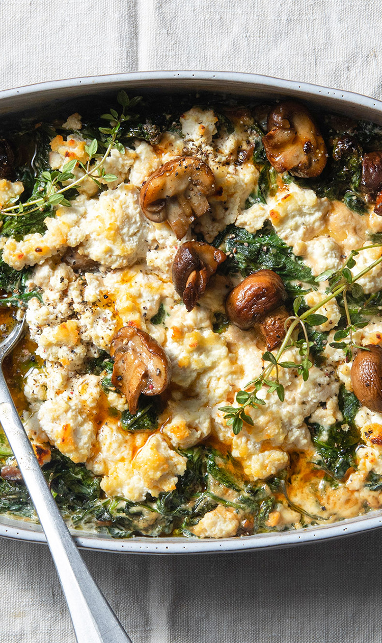 Creamy baked spinach with mushrooms and ricotta | Woolworths.co.za