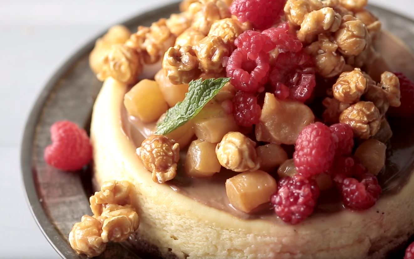 Caramel popcorn and koeksisters cheesecake with pink champagne ...