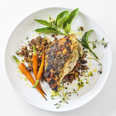 Chermoula-roasted turkey with millet, dried apricot & almond stuffing ...