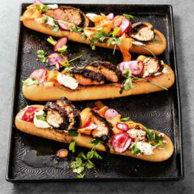 Vietnamese honey charred pork baguette with pickled vegetables ...
